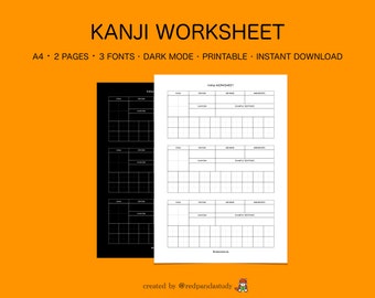 Japanese Kanji Worksheet Pack printable - Etsy