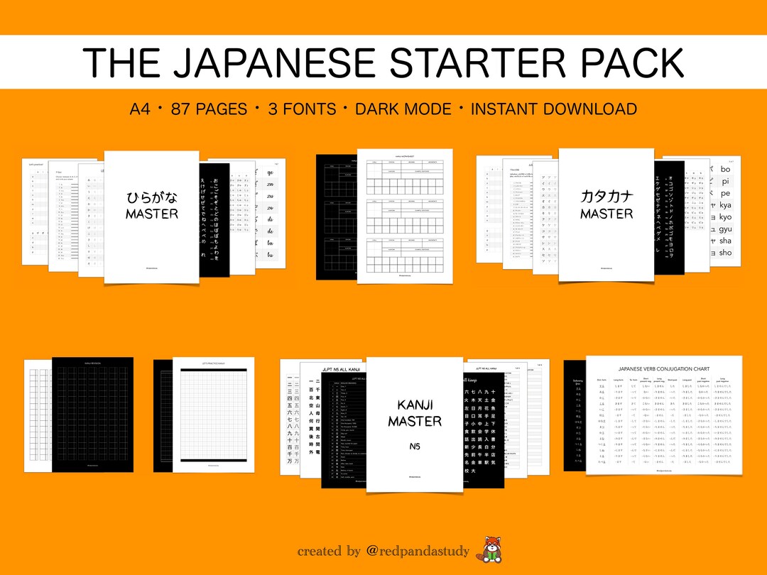 Japanese Starter Pack for Language Learning Hiragana Katakana Kanji ...