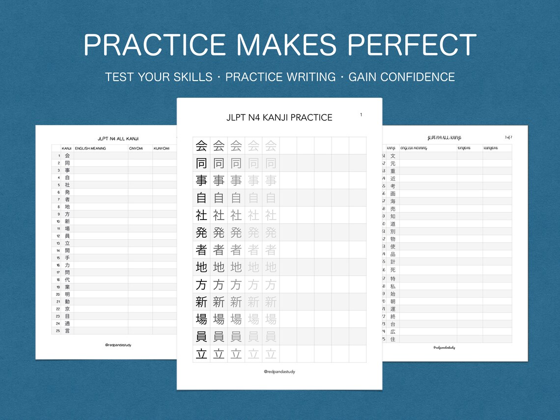 JLPT N4 Kanji for Japanese Language Learning Printable Digital ...