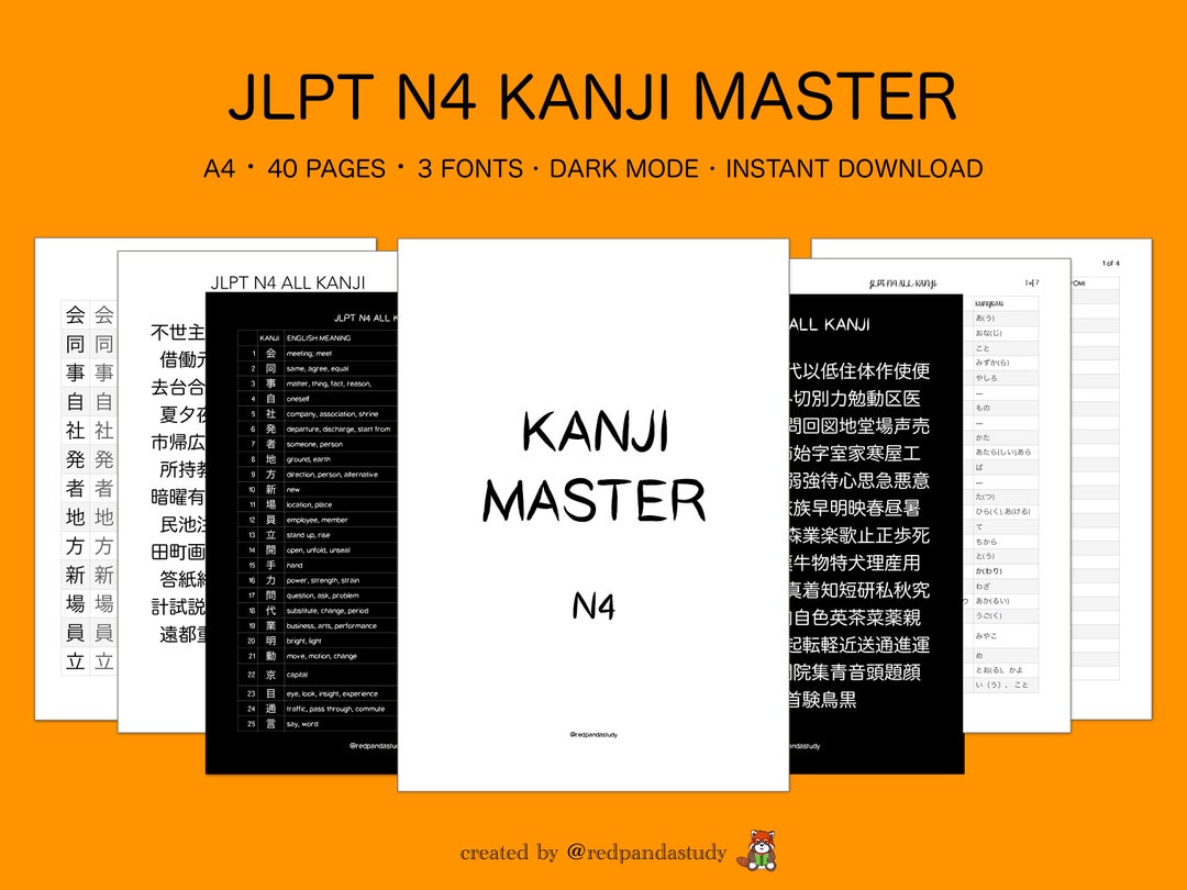 JLPT N4 Kanji for Japanese Language Learning - Printable Digital ...