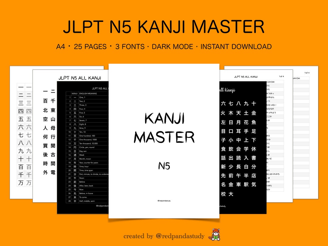 JLPT N5 Kanji for Japanese Language Learning Printable Digital ...