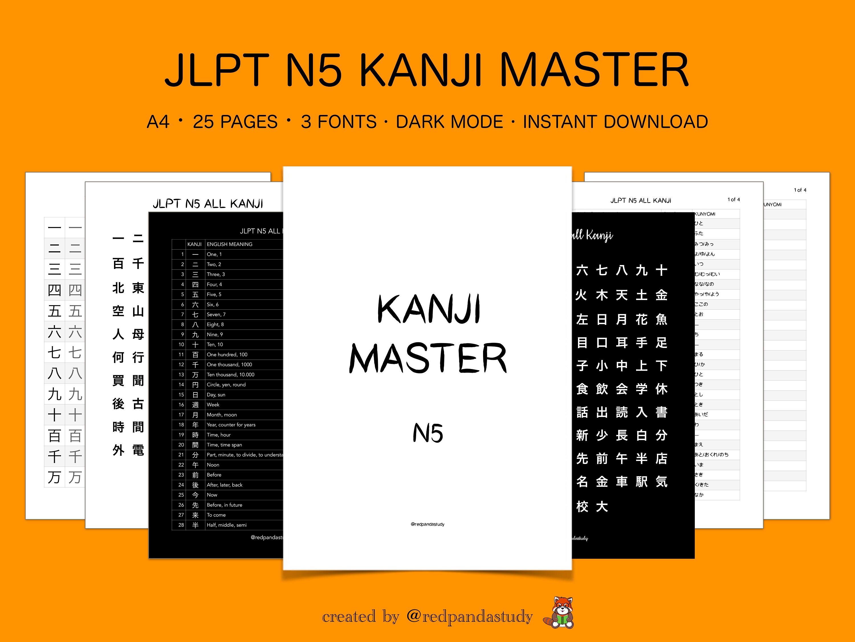 JLPT N5 Kanji for Japanese Language Learning - Printable Digital ...