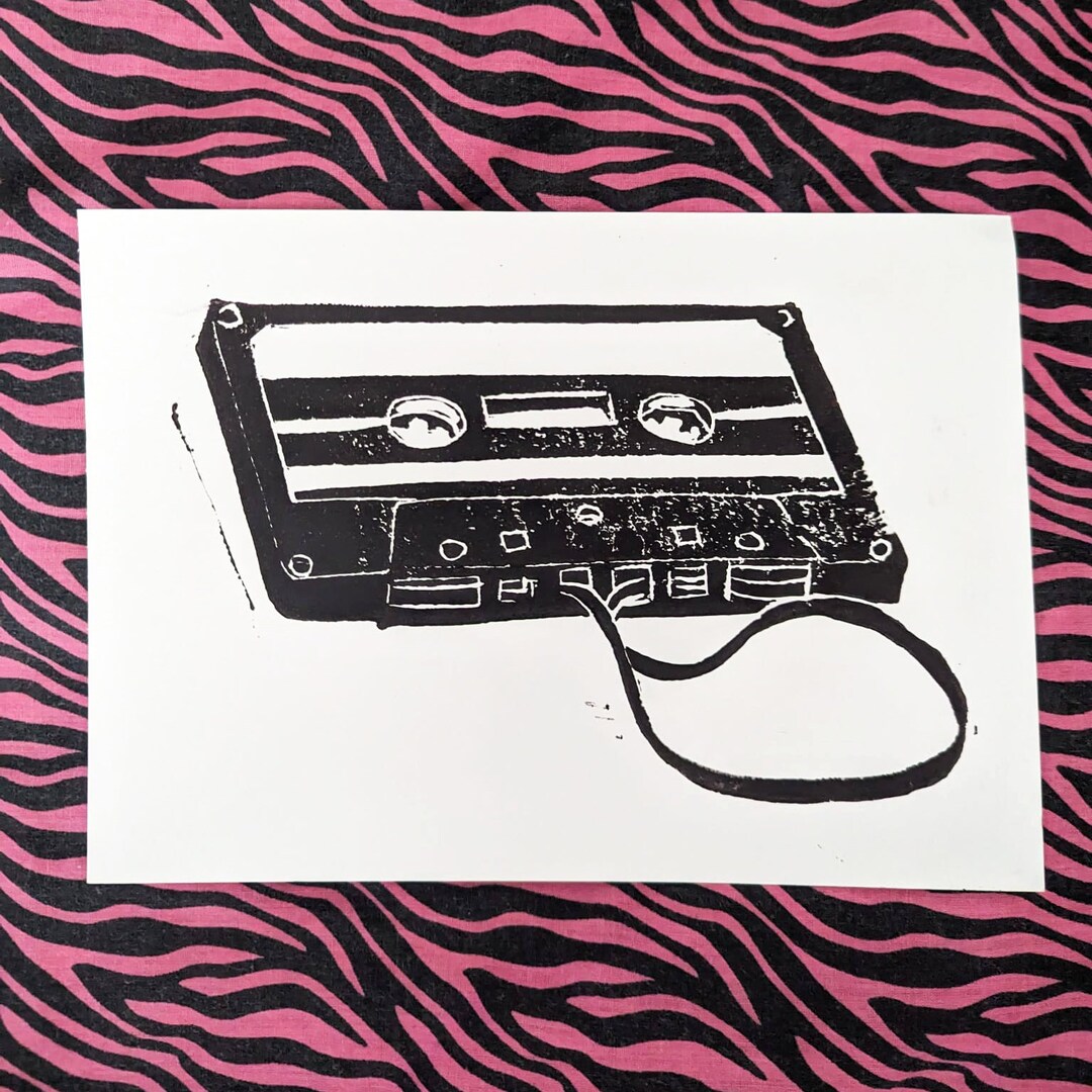 Retro Tape Lino Print A5 - Etsy