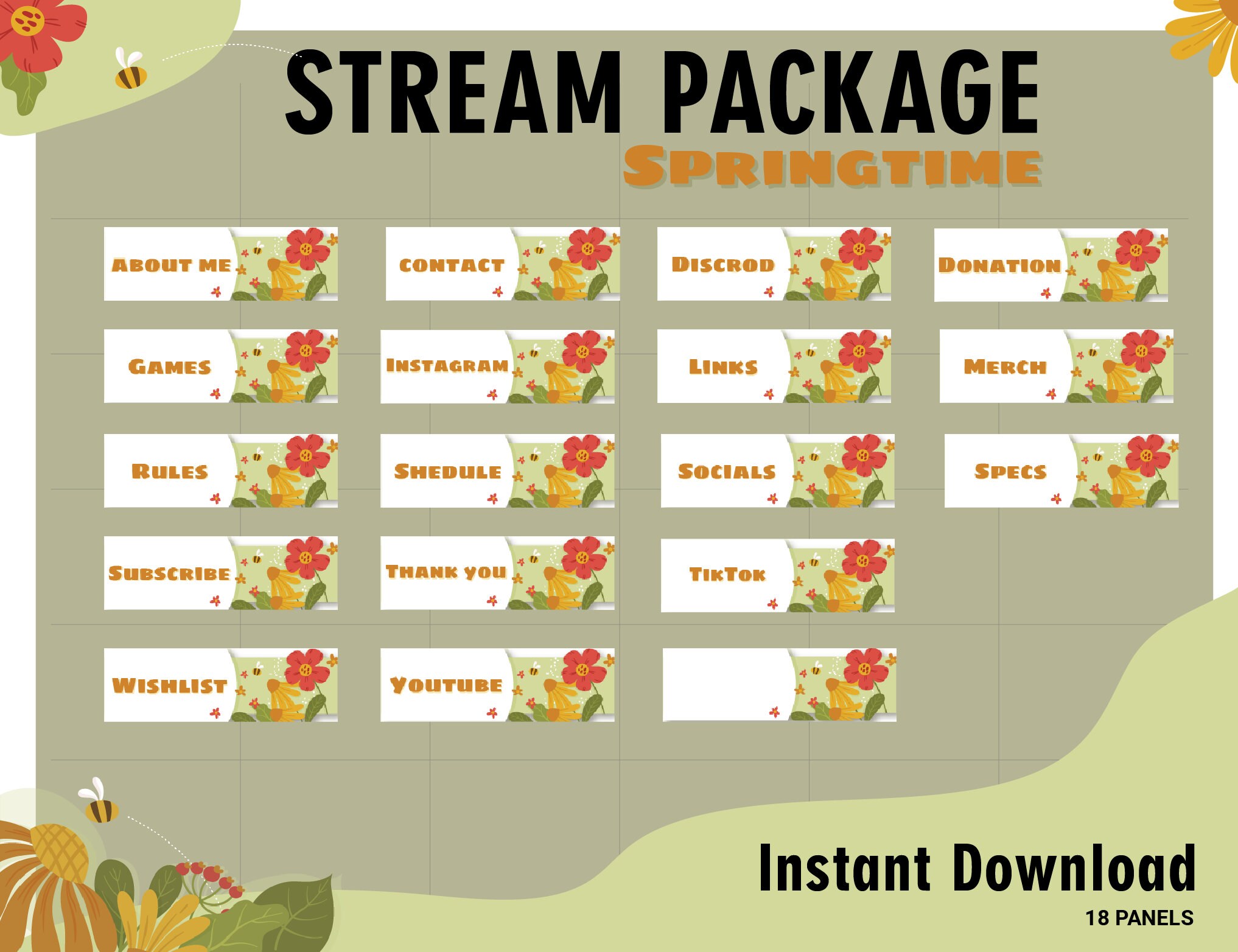 Spring Twitch Overlay Package Customizable Flower Stream Package Sommer ...