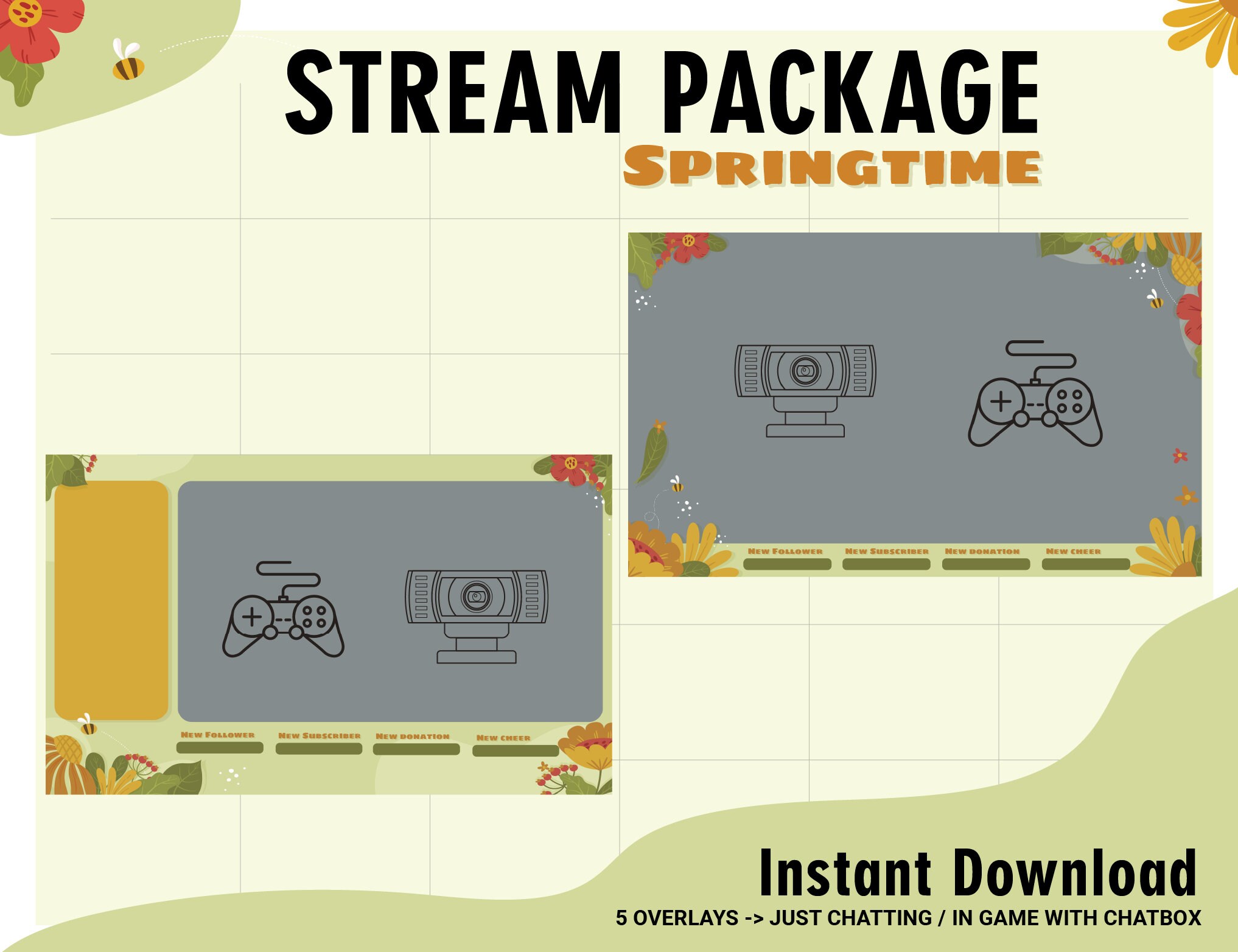 Spring Twitch Overlay Package | Customizable Flower Stream Package ...