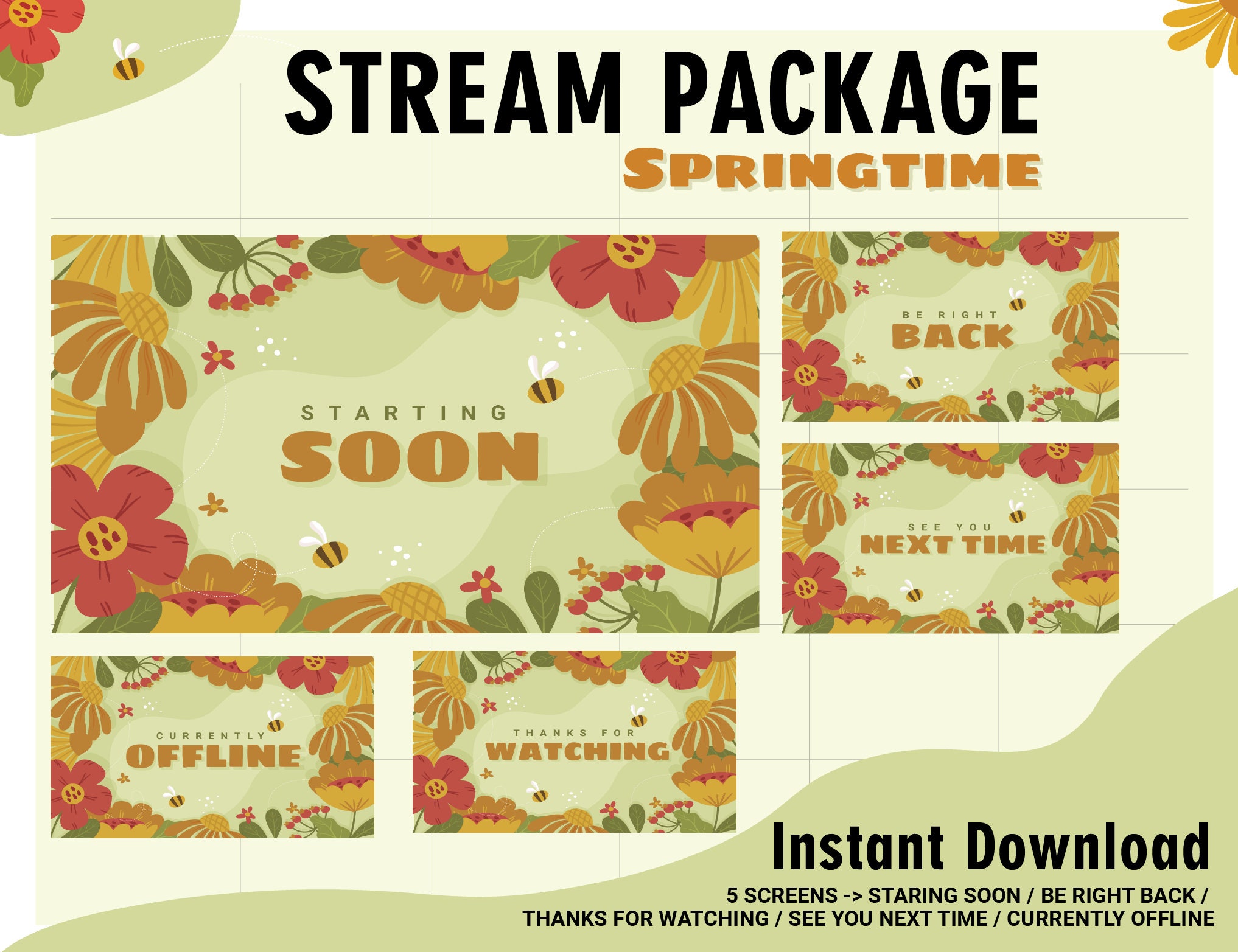 Spring Twitch Overlay Package | Customizable Flower Stream Package ...