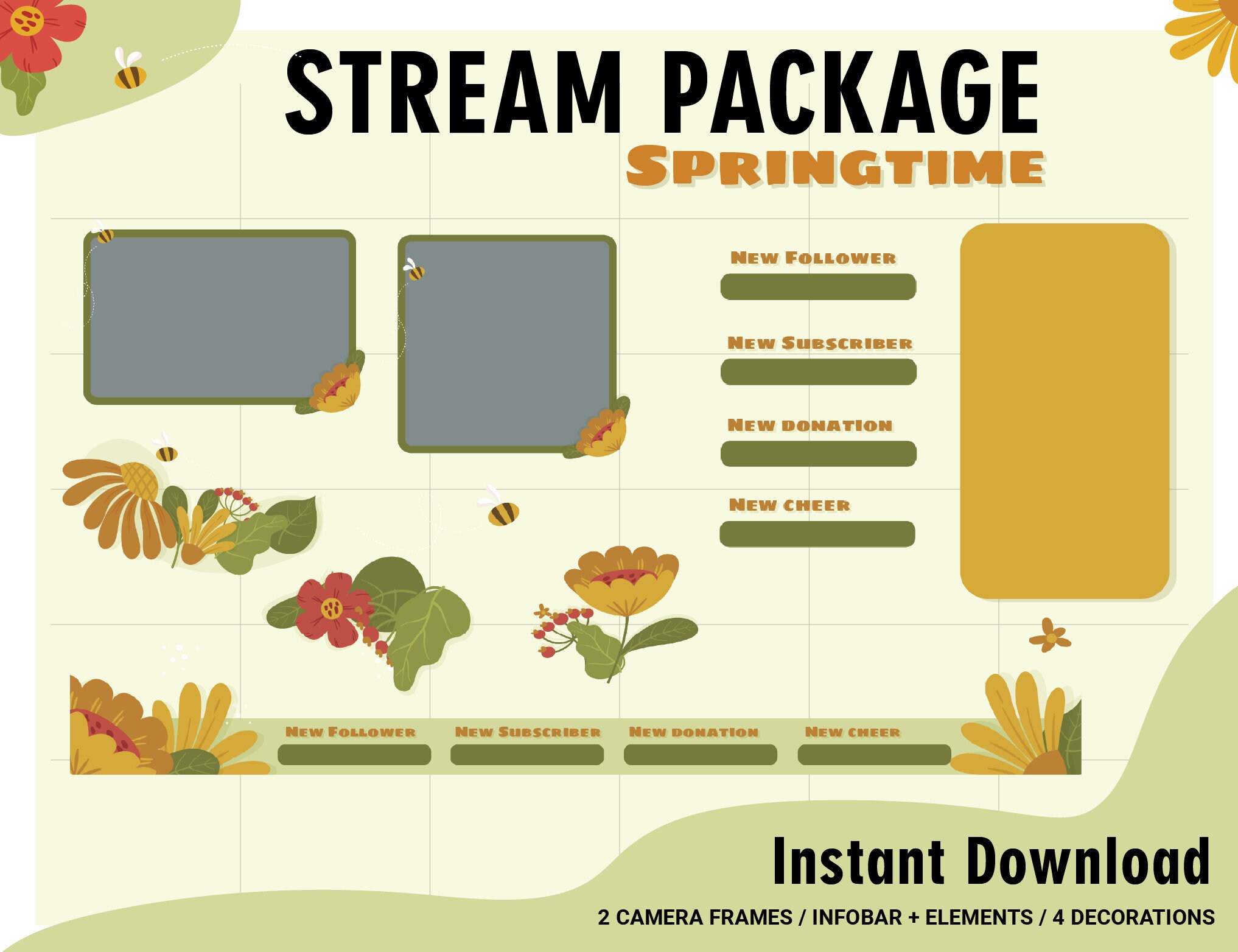 Spring Twitch Overlay Package Customizable Flower Stream Package Sommer ...