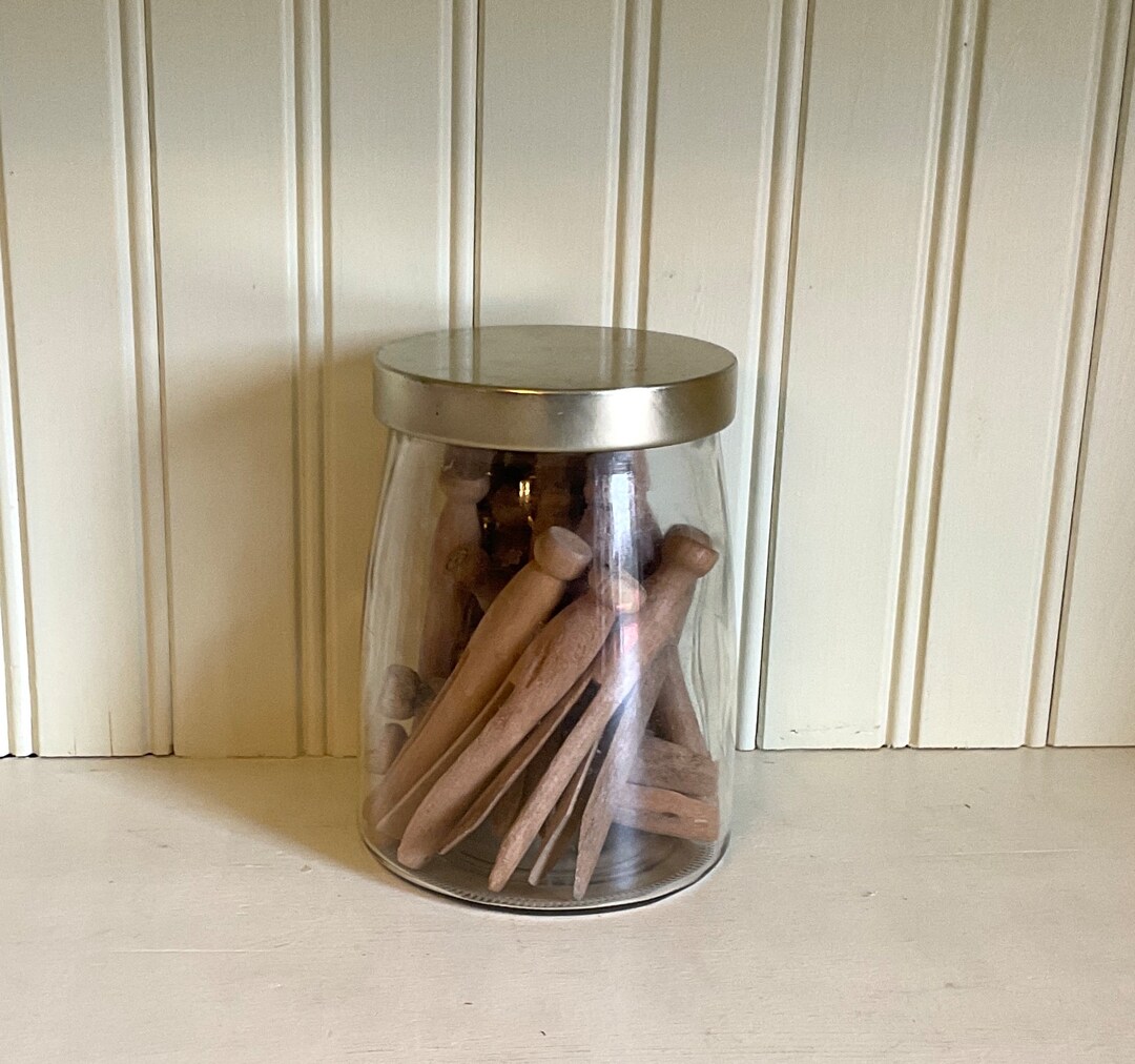 Vintage Jar of Clothespins, Retro Glass Jar W Lid, Vintage Laundry ...
