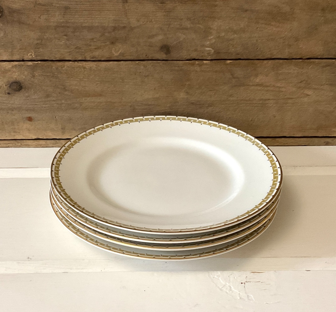 Vintage Plates Greek Key, Art Deco Luncheon Plates, Set of 4, Gold Trim ...