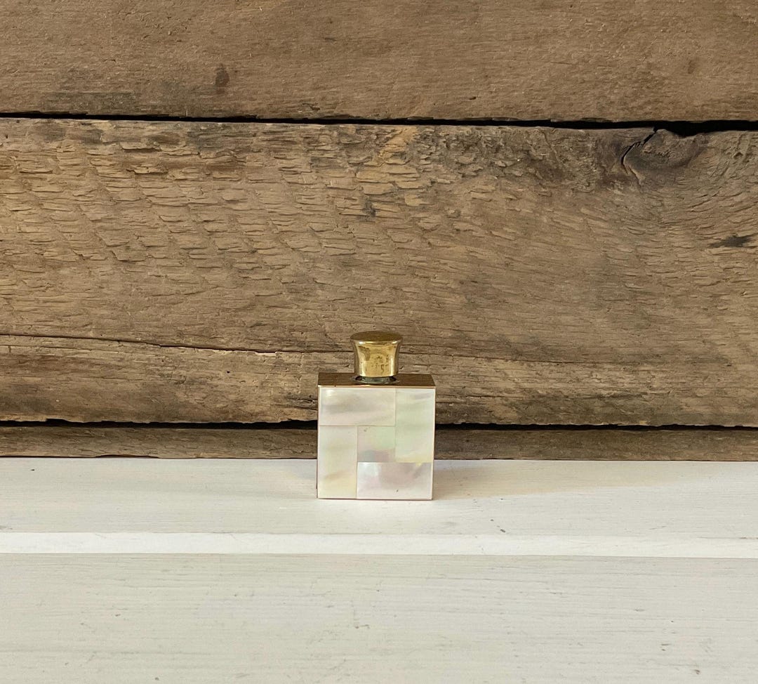 Vintage Perfume Bottle in Mother of Pearl, Small Brass Case W Square ...