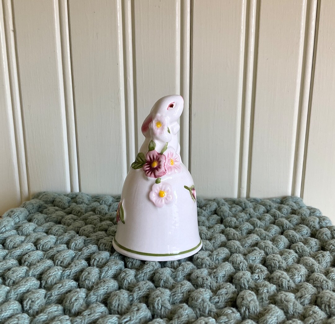 Vintage Bunny Bell Avon Ceramic Bell Flowers Rabbit Decor 4 Knick Knack ...