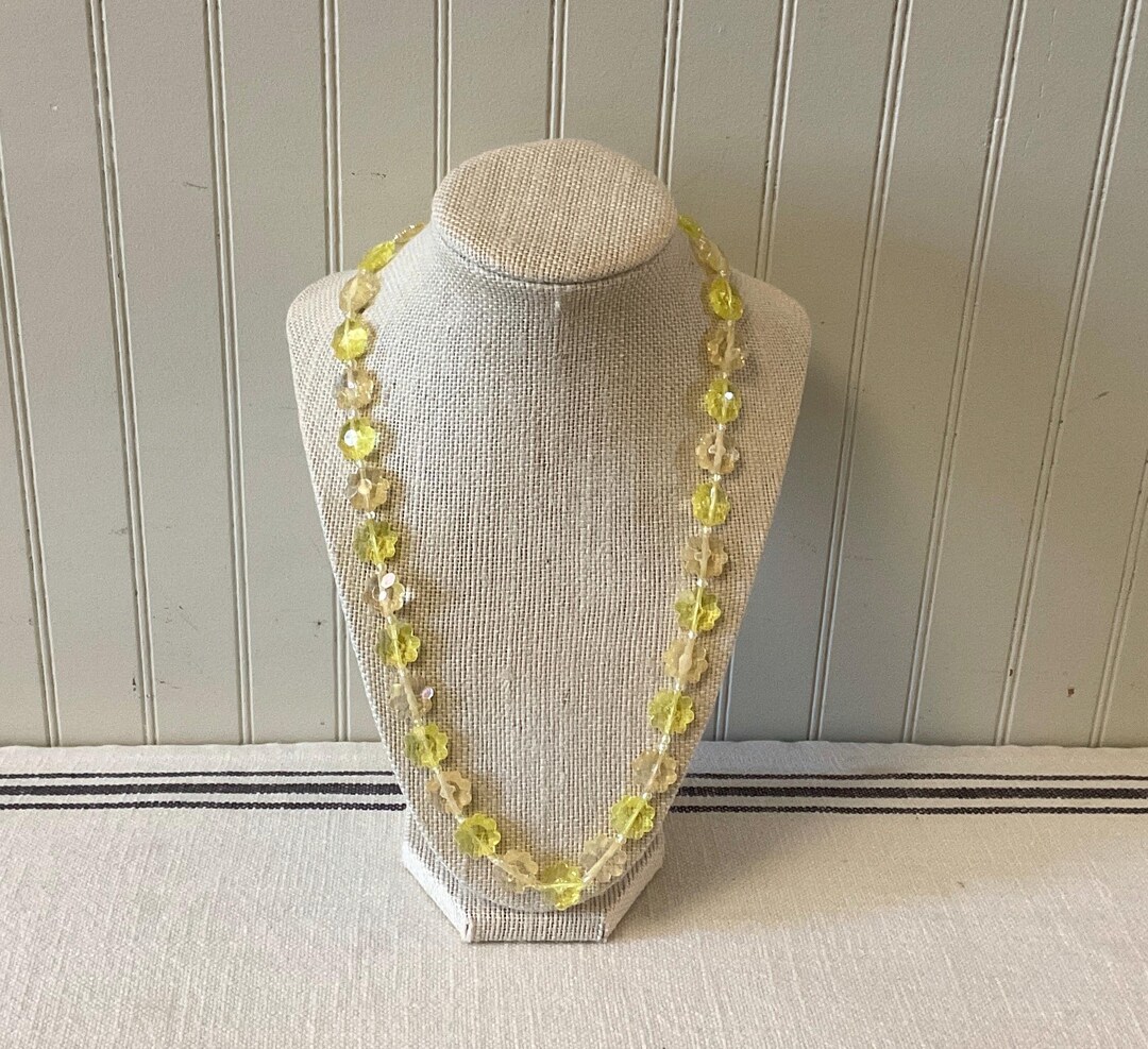 Vintage Yellow Flower Necklace Celluloid Beads, Made in Austria, 22 ...