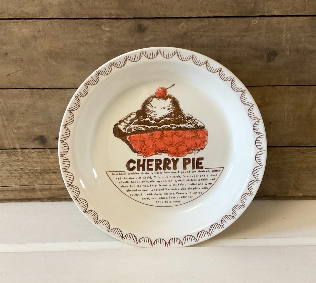 Vintage Cherry Pie Plate Ceramic Baking Dish W Recipe, Mid Century ...