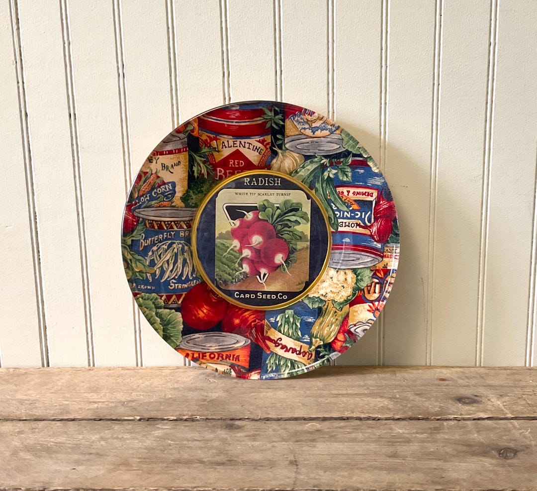 Vintage Plate Vegetable Fabric Under Glass, Decorative Seed Packets ...