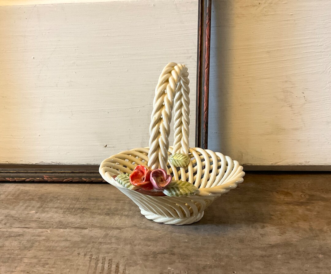 Vintage Woven Ceramic Basket Small Petite Braided Handle, Carrying ...