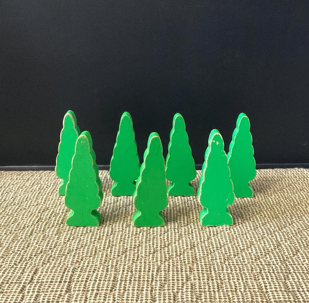 Vintage Brio Trees Set of 7, Thomas the Train Style Wooden Evergreen ...
