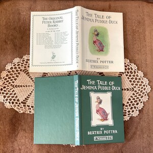 Vintage Peter Rabbit Jemima Puddle Duck Book HC Green Boards W White ...