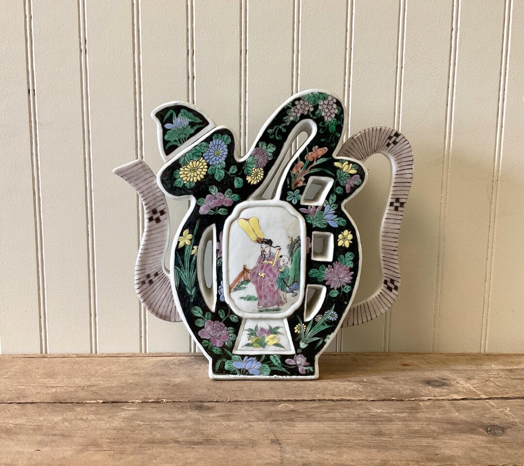 Antique Chinese Famille Puzzle Teapot 19th Century Wine Vessel Black ...