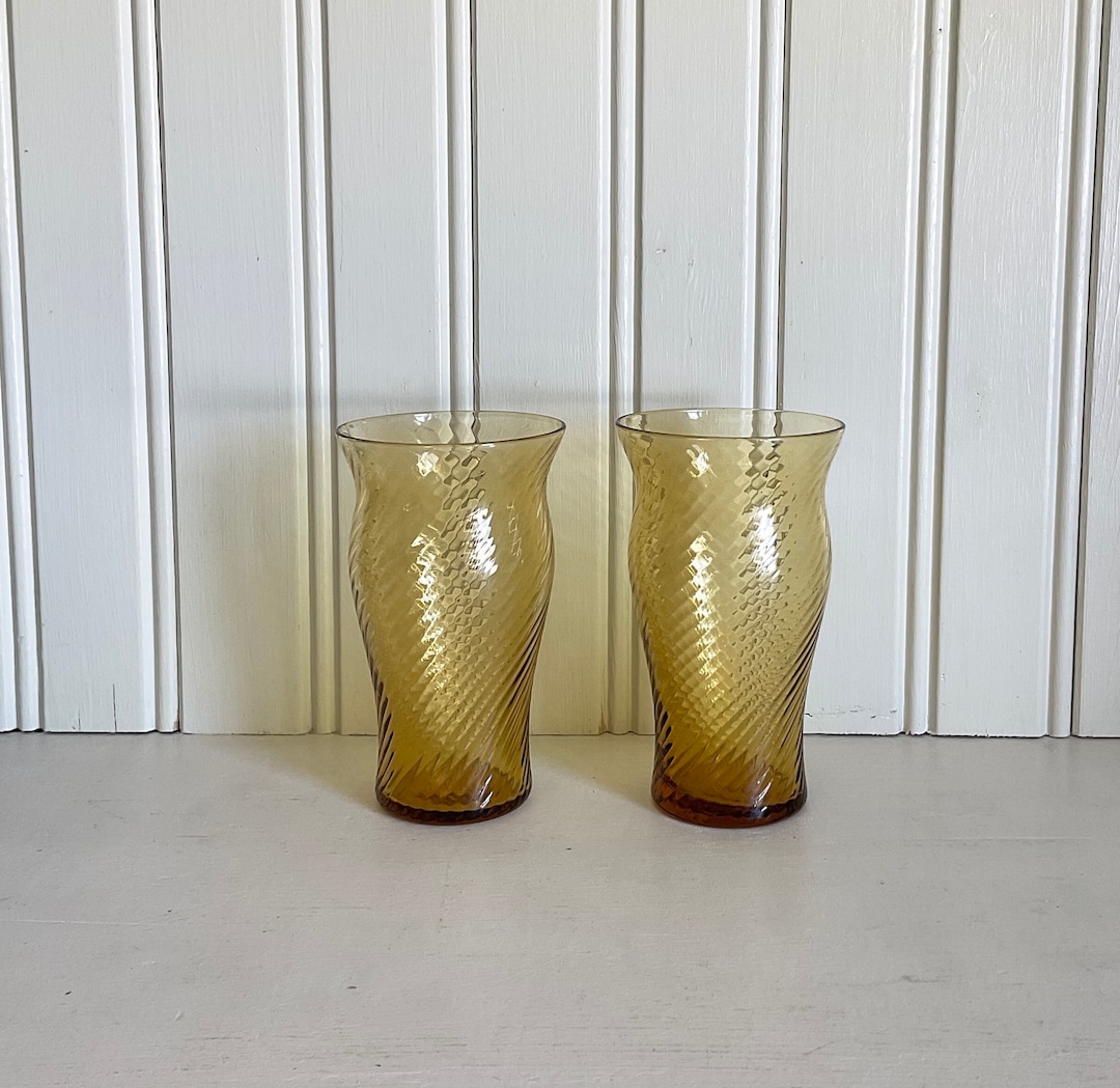 Vintage Juice Glasses Set of 2 Ribbed 1970s Gold Glassware, Pair of ...