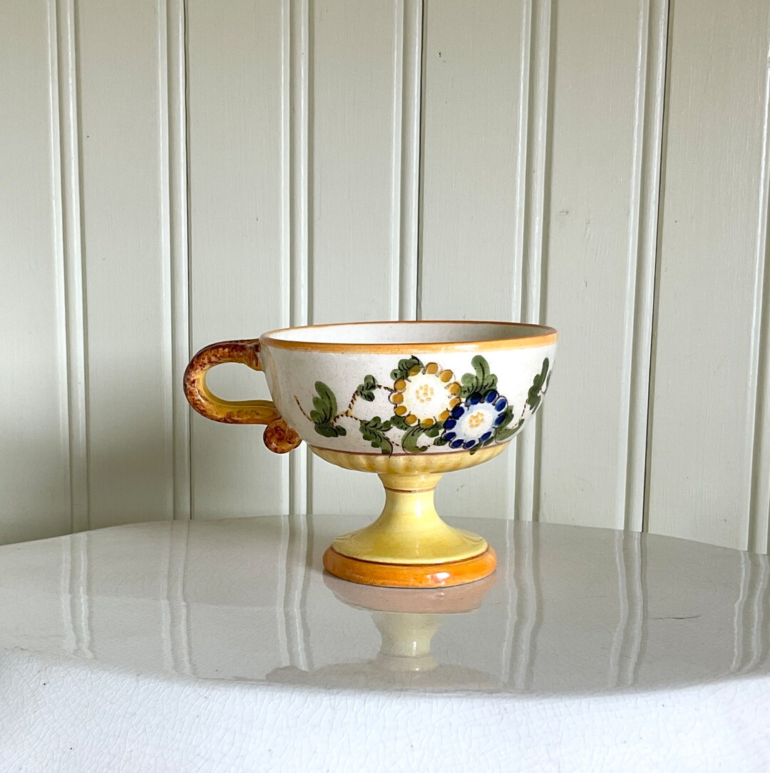 Vintage Faience Cup With Applied Vine Handle, Handpainted Italian ...