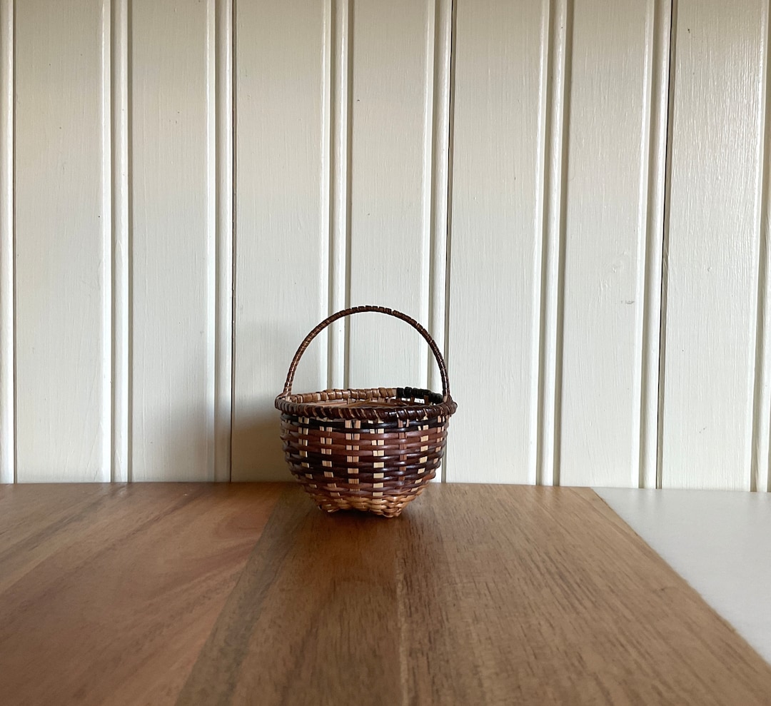 Very Small Antique Basket With Swing Handle, Vintage Multi Tone ...