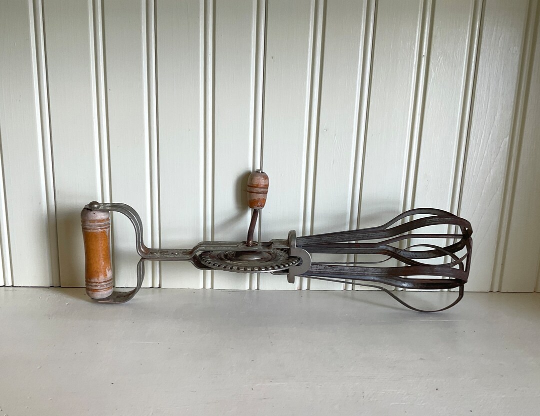 Vintage Hand Mixer Androck Manual Mixer Rotary Egg Beater W Wood Handle ...