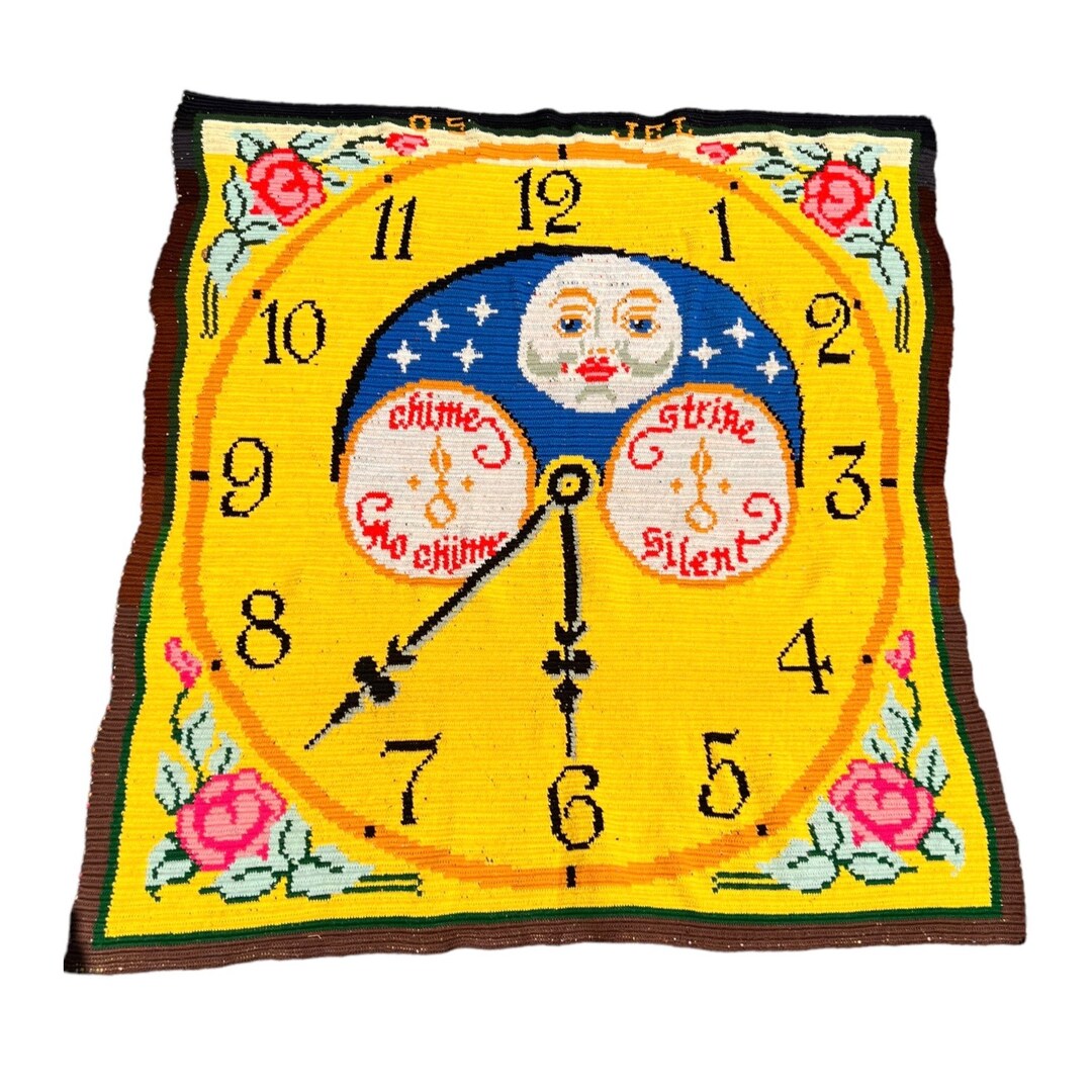 Hand Woven Large Yarn Tapestry Clock Face 79X75 Heavy Coverlet Artist ...