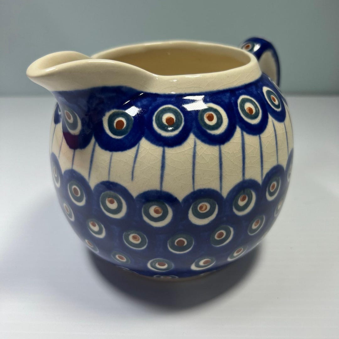 Boleslawiec Polish Pottery Peacock Pitcher Jug 36 Oz Blue Dot Swirl - Etsy