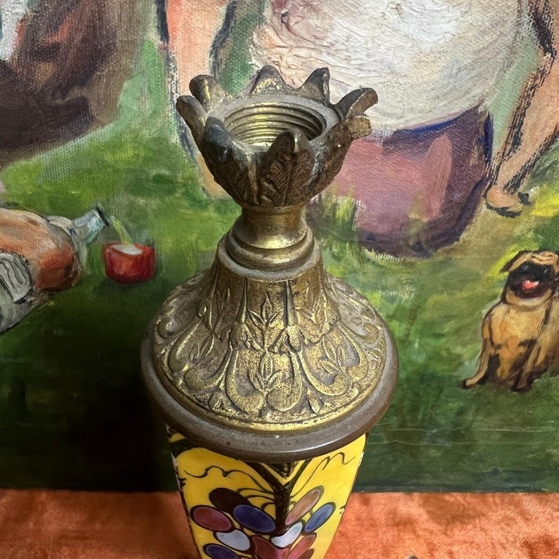 Eclectic Hand Painted Porcelain Ornate French Bronze Candlestick Lamp ...