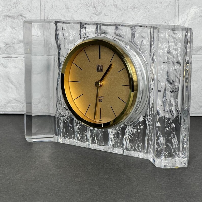 Vintage Mikasa Frostfire Lead Crystal Clock Hoya Japan Mantle Desk ...