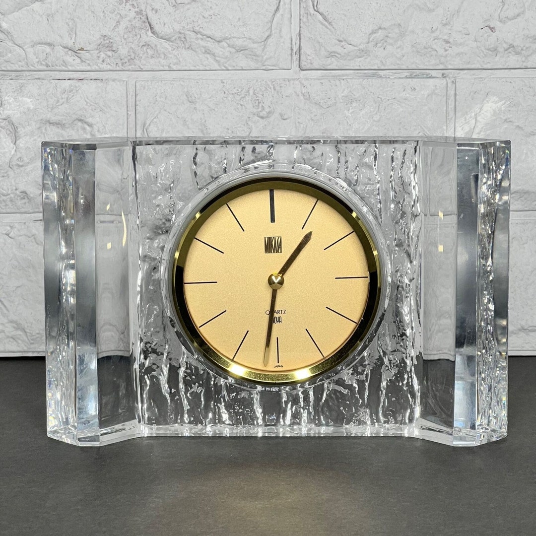 Vintage Mikasa Frostfire Lead Crystal Clock Hoya Japan Mantle Desk ...