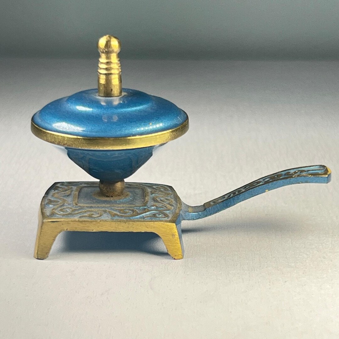 Vintage Besamim Jewish Lidded Spice Box Israel Brass Blue Enamel ...