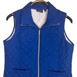 Onque Royal Blue Puffy Vest Quilted Full Gold Zip Front - Etsy