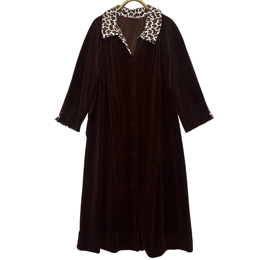 Vintage 80s Vanity Fair Size XL Long Brown Velour Robe Leopard Collar ...