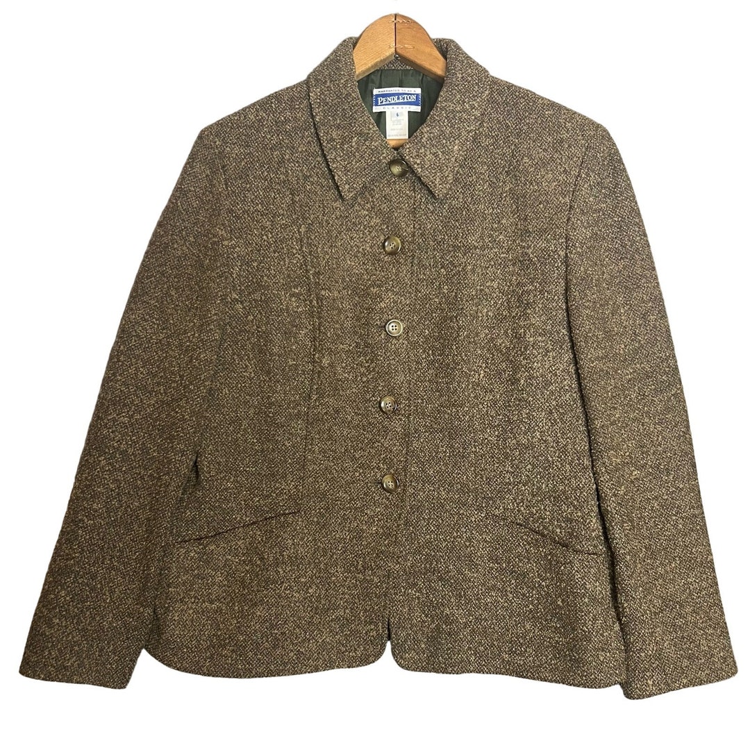 Pendleton Classic Womens Sz 6 Brown Tweed Wool Blend Jacket Button ...