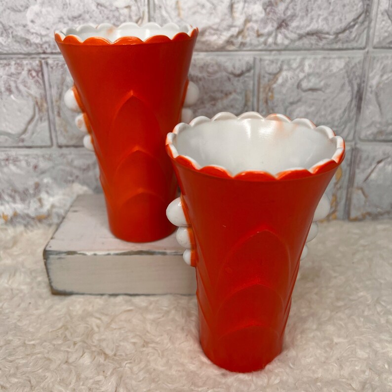 Anchor Hocking Fire King Art Deco Vases Orange White Scallop - Etsy