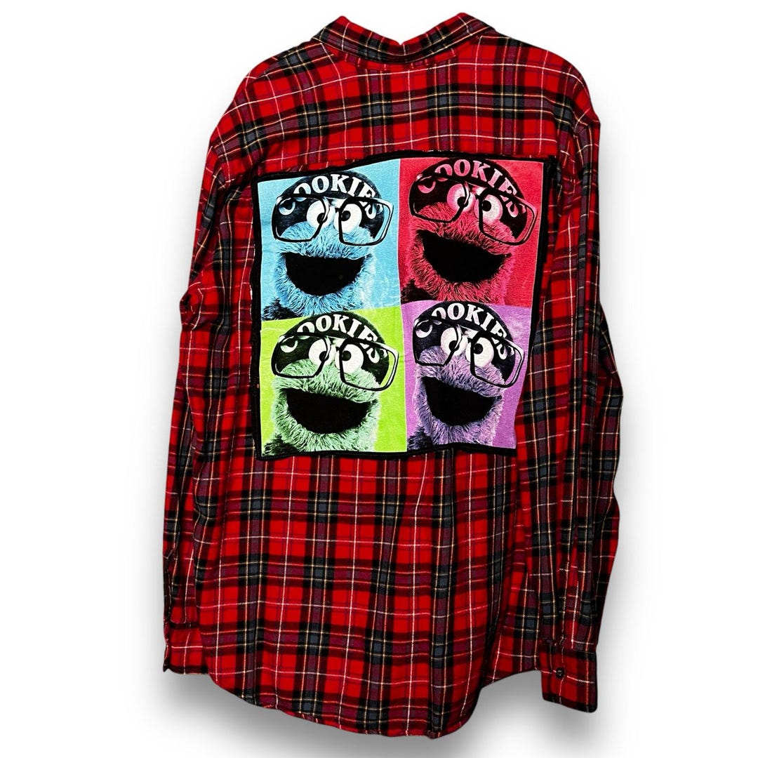 Upcycled Magic Eye Maroon Plaid Button Front Collared Handmade Shacket ...