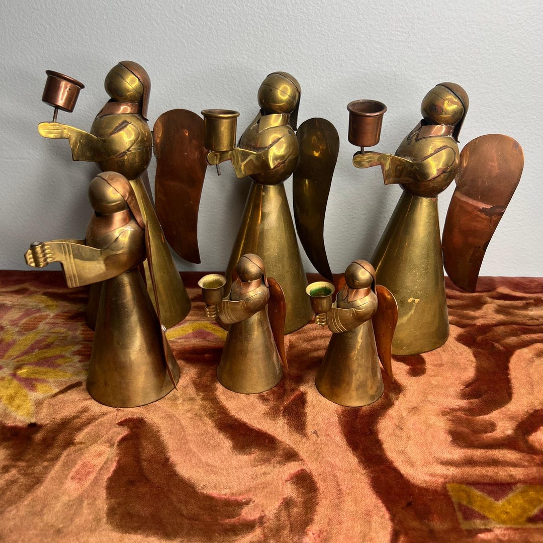 Vintage 70s Brass Copper Angel Candle Holders Set of 6 Candlesticks ...