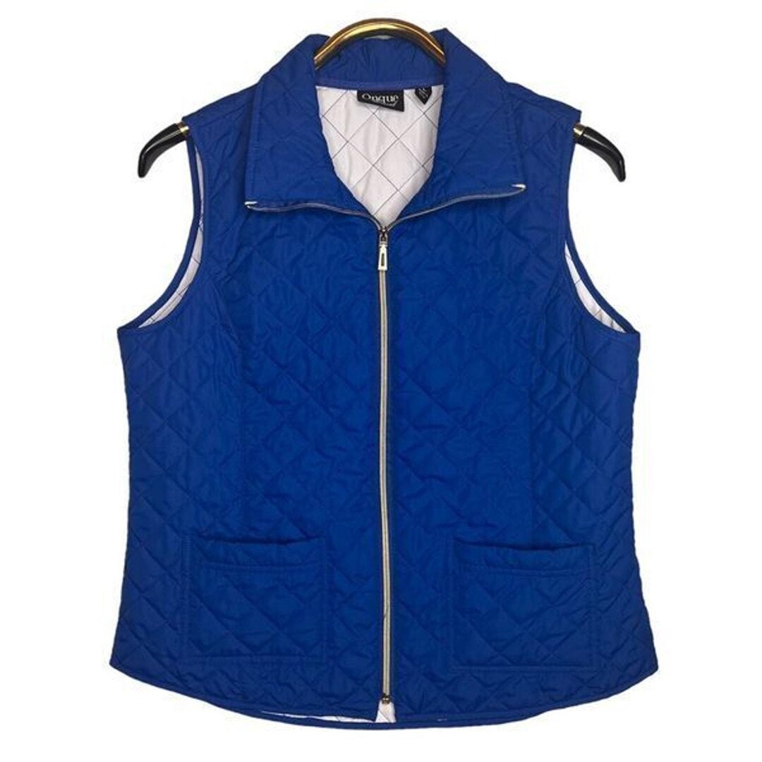Onque Royal Blue Puffy Vest Quilted Full Gold Zip Front - Etsy