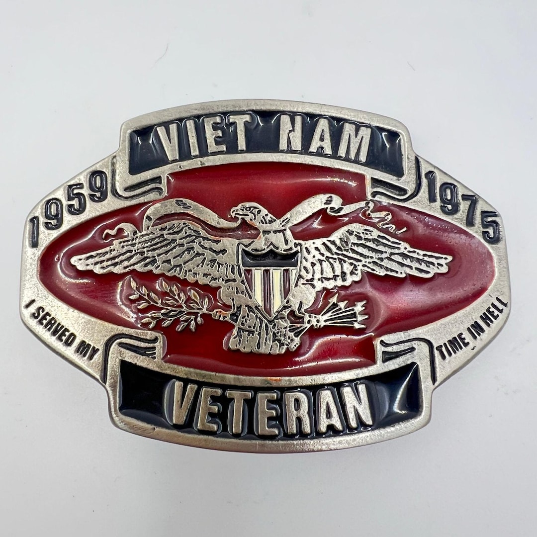 Vintage 90s Vietnam Veteran Belt Buckle Red Enamel Freedom American ...