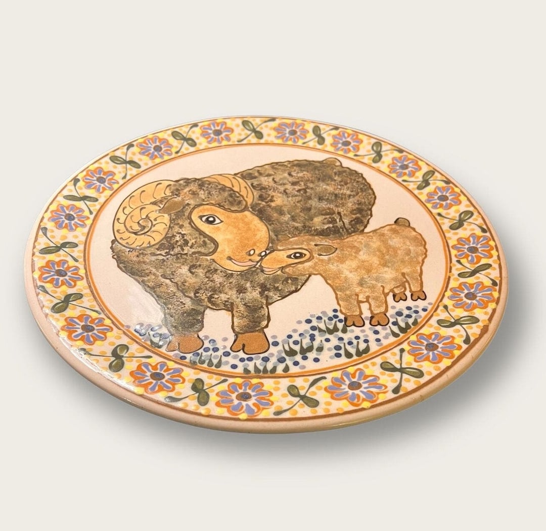 Vintage 70s Janet Rothwoman Signed Pottery Sheep Lamb Platter 1979 Hand ...