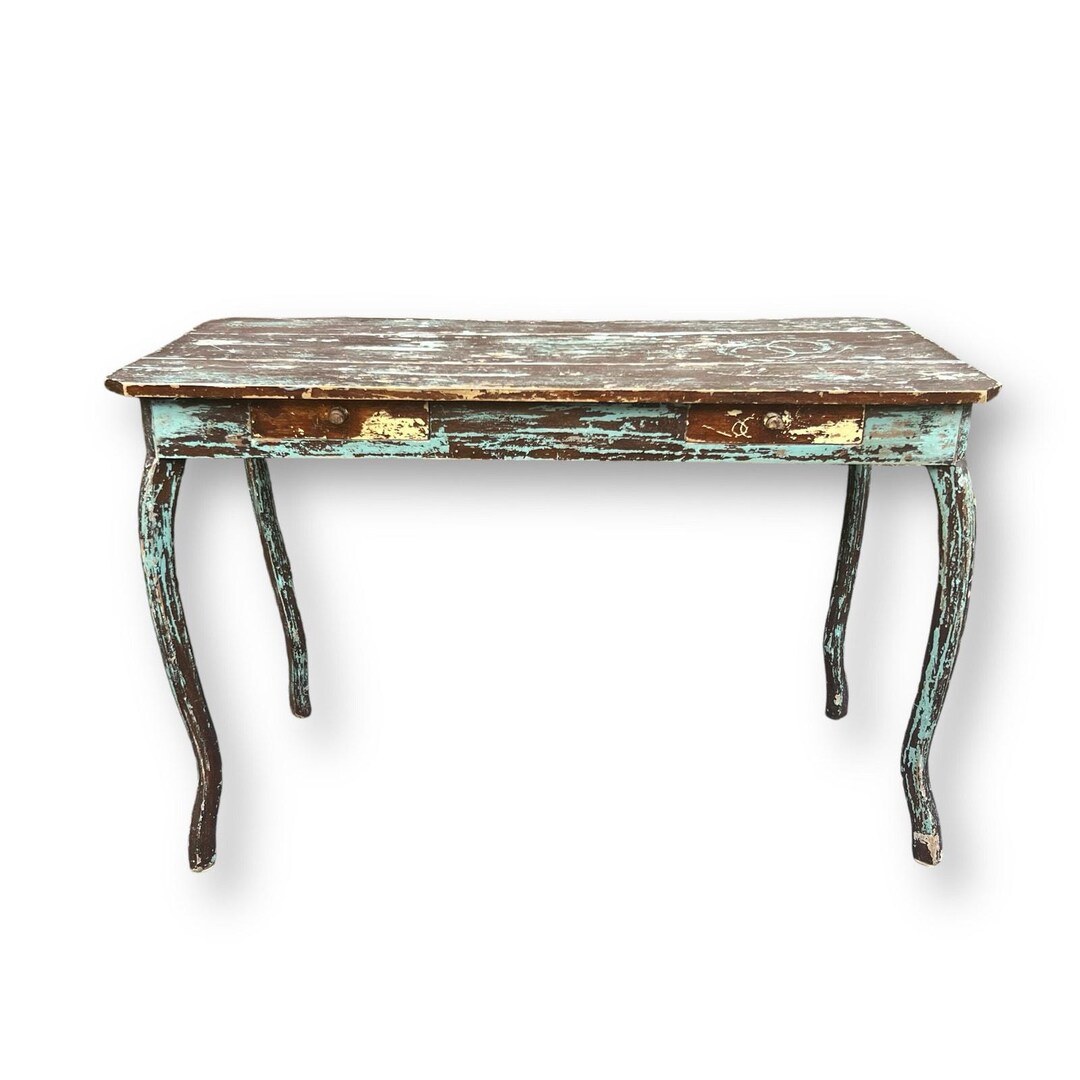 Vintage Shabby Chic Blue Chippy Table Desk 2 Drawers Quirky Cottage ...