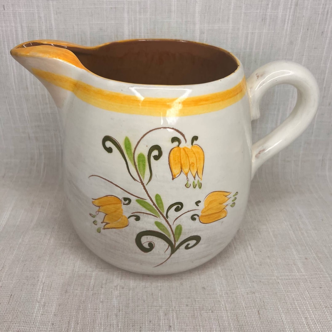 Vintage Stangl Pottery Water Pitcher Terra Rose Yellow Tulip Hand ...