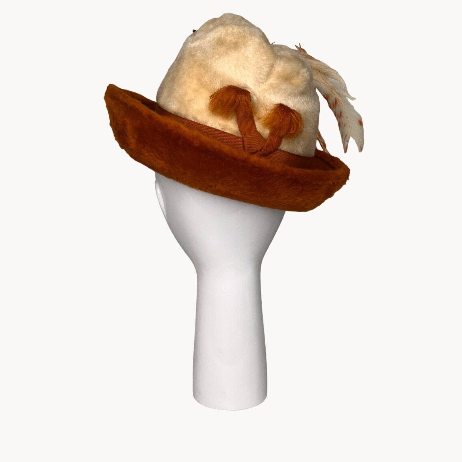 Vintage 60s Bellini 2 Toned White Rust Brown Breton Pinched Crown ...