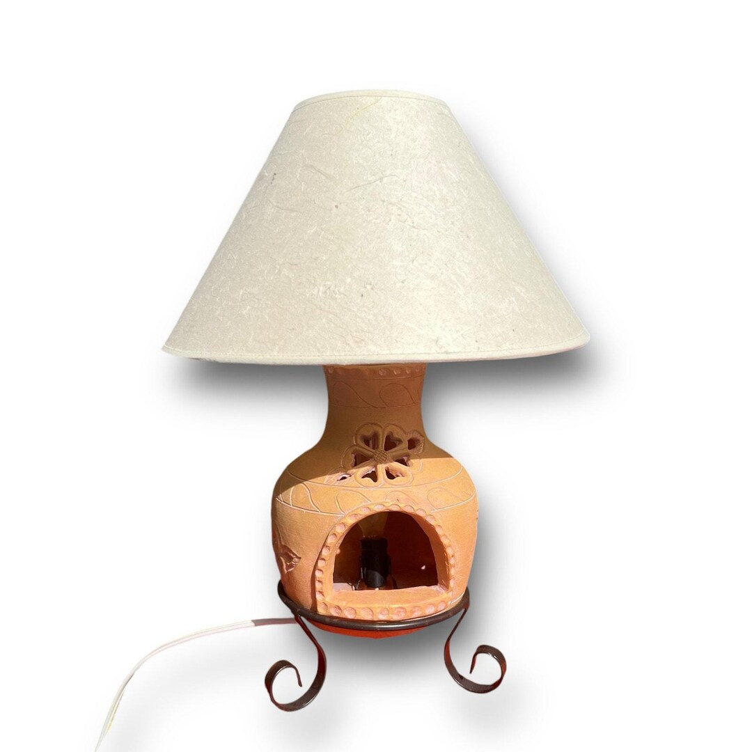 Small Southwestern Terracotta Chiminea Style Table Lamp Interior ...