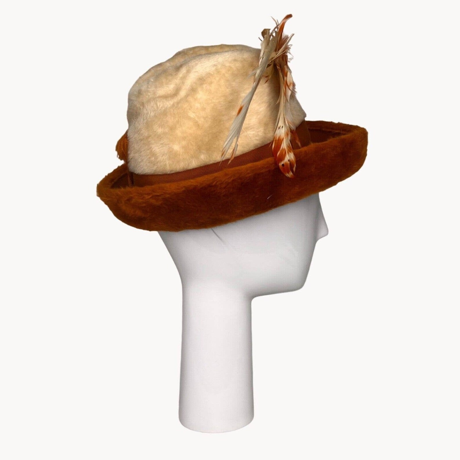 Vintage 60s Bellini 2 Toned White Rust Brown Breton Pinched Crown ...