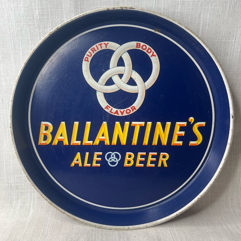 Vintage Ballantine Navy Blue Litho Tin Metal Beer Tray Advertising MCM ...