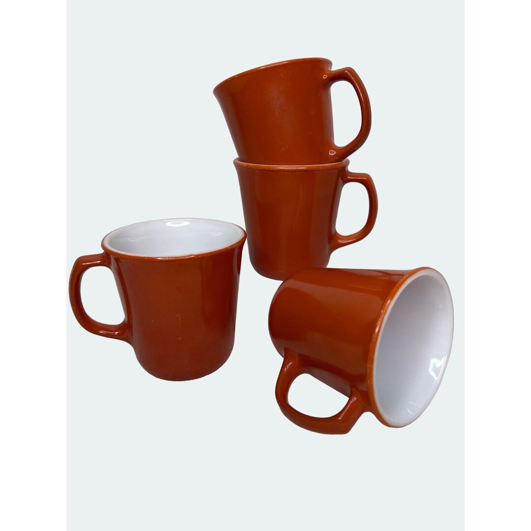 Set of 4 Rust Orange Corning Ware Cups Coffee Tea Mugs Milk Glass ...