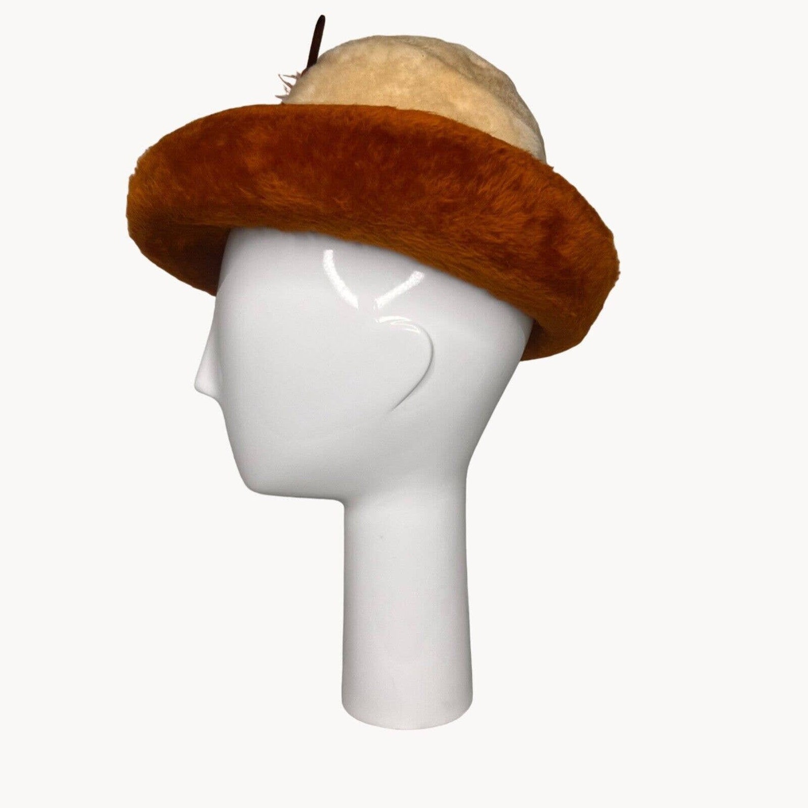Vintage 60s Bellini 2 Toned White Rust Brown Breton Pinched Crown ...