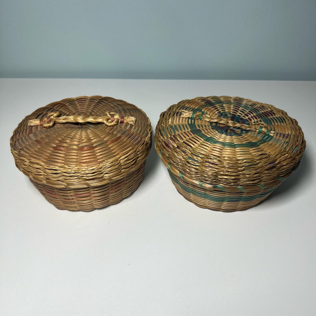 Vintage Pair Wabanaki Baskets American Split Ash Sweet Grass Lidded ...